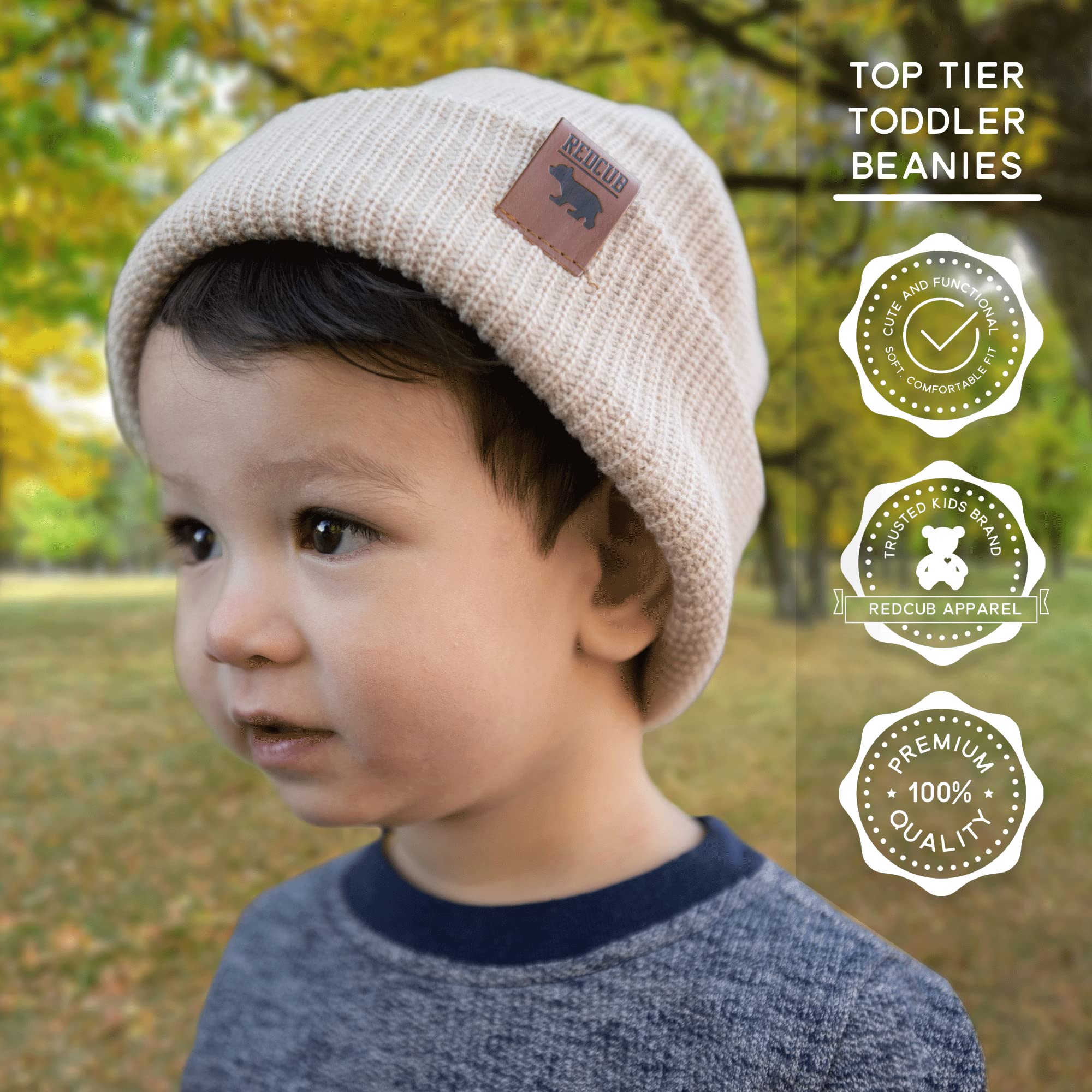 REDCUB Toddler and Baby Beanie | Girls Boys Woven Acrylic Kids Baby Beanies | Knit Winter Hat | Fits Ages 1-3 (Neutral Beige), 2-4