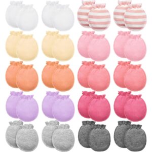 20 pairs newborn baby boys girls mittens 0-6 months infant toddler mittens no scratch solid color gloves (bright color)