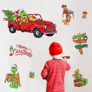 Mfault 2025 New Year Merry Christmas Funny G ri n ch Wall Decals Stickers, Xmas Max Dog Car Farmhouse Decoration Boy Girl Bedroom Art, Winter Holiday Gift Kid Room Home Kitchen Decor