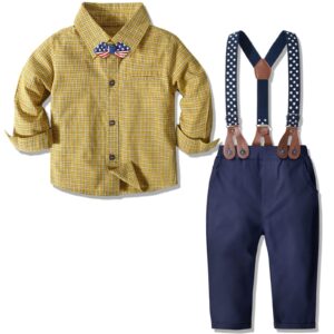 dinysuos baby boy clothes newborn boy outfits cotton shirt + bow tie + suspender + pants infant gentleman suits 6 months - 7 years