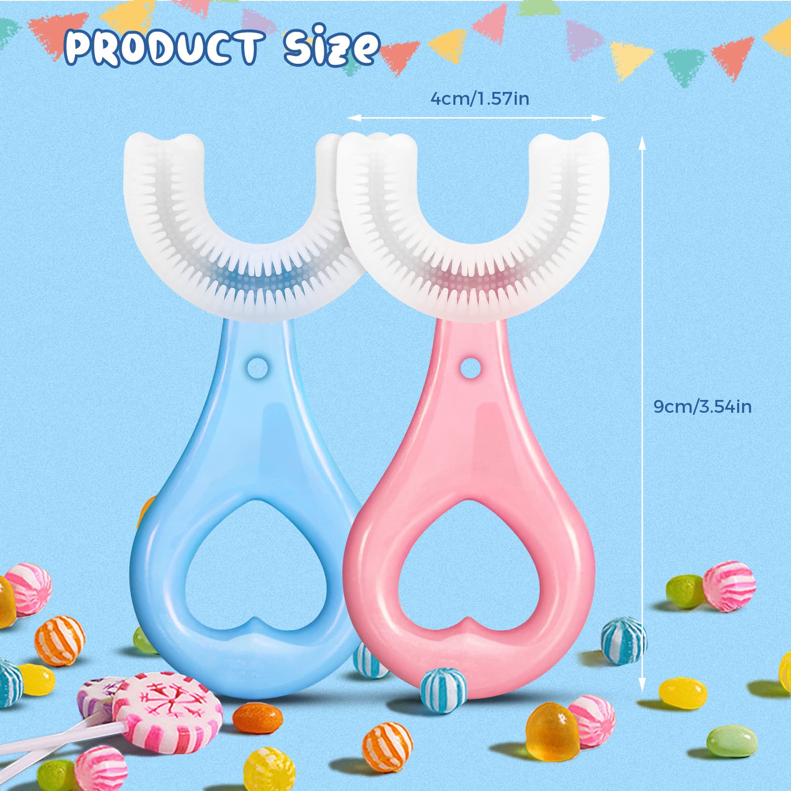 AURUZA Kids U Shaped Toothbrush Food Grade Soft Silicone Brush Head,U-Type 360° Oral Toothbrush Cleaning with Handle Design for Kids（2-6 Years Old）