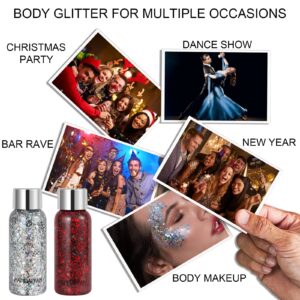 KIMIEYE Mermaid Sequins Body Glitter Gel Set of 2 Bottle, Long Lasting Holographic Glitter Liquid Body Makeup for Women, Waterproof Face Glitter Gel Total 9 Colors Available (#9 White - (2 Bottle))