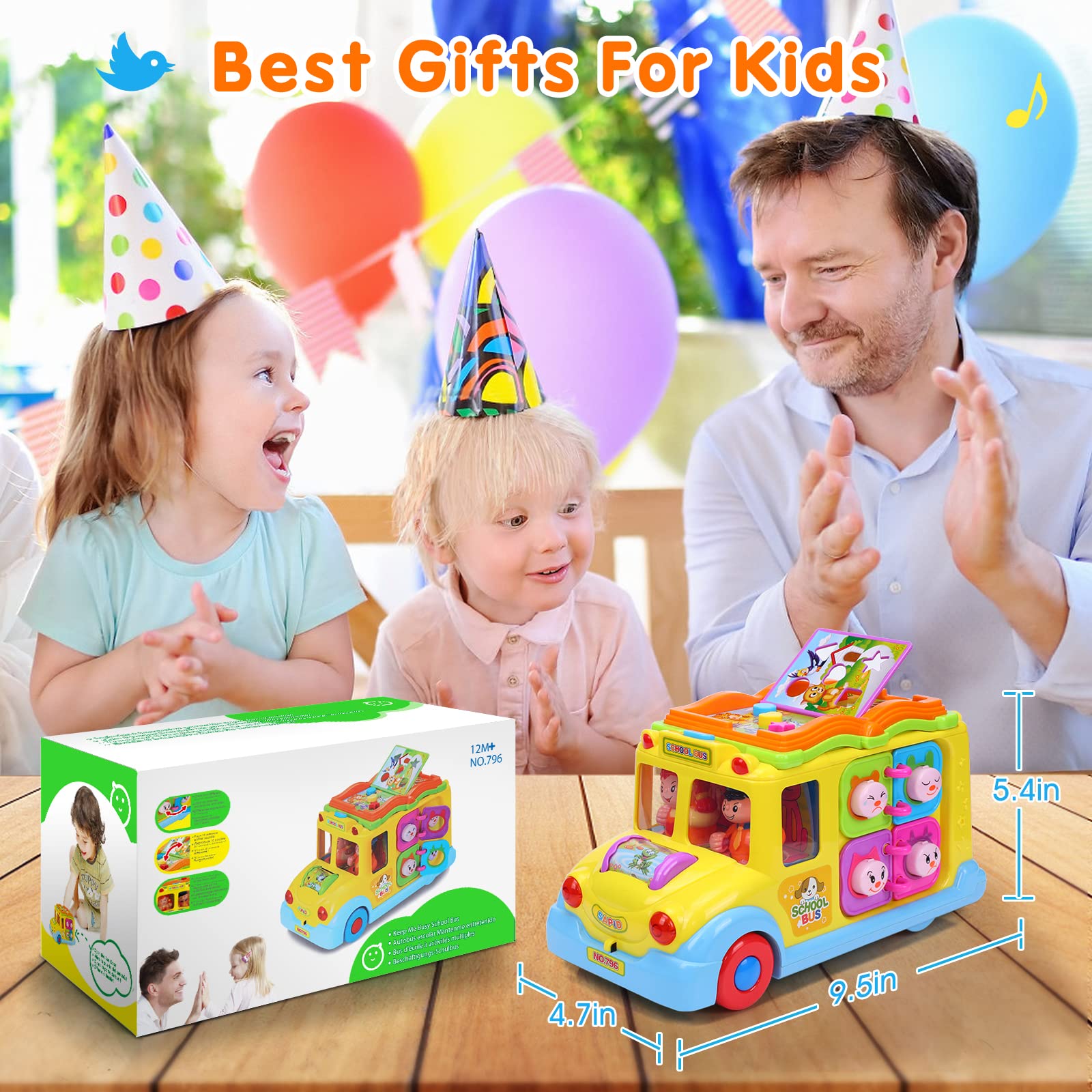 OCATO School Bus Toys for 1 Year Old Boy Girl Gifts, Baby Boy Toys 12-18 Months Musical Toys for Toddlers 1-3, Baby Crawling Learning Toys Infant Birthday Xmas Gifts for 1 2 3 Year Old Boys Girls Kids