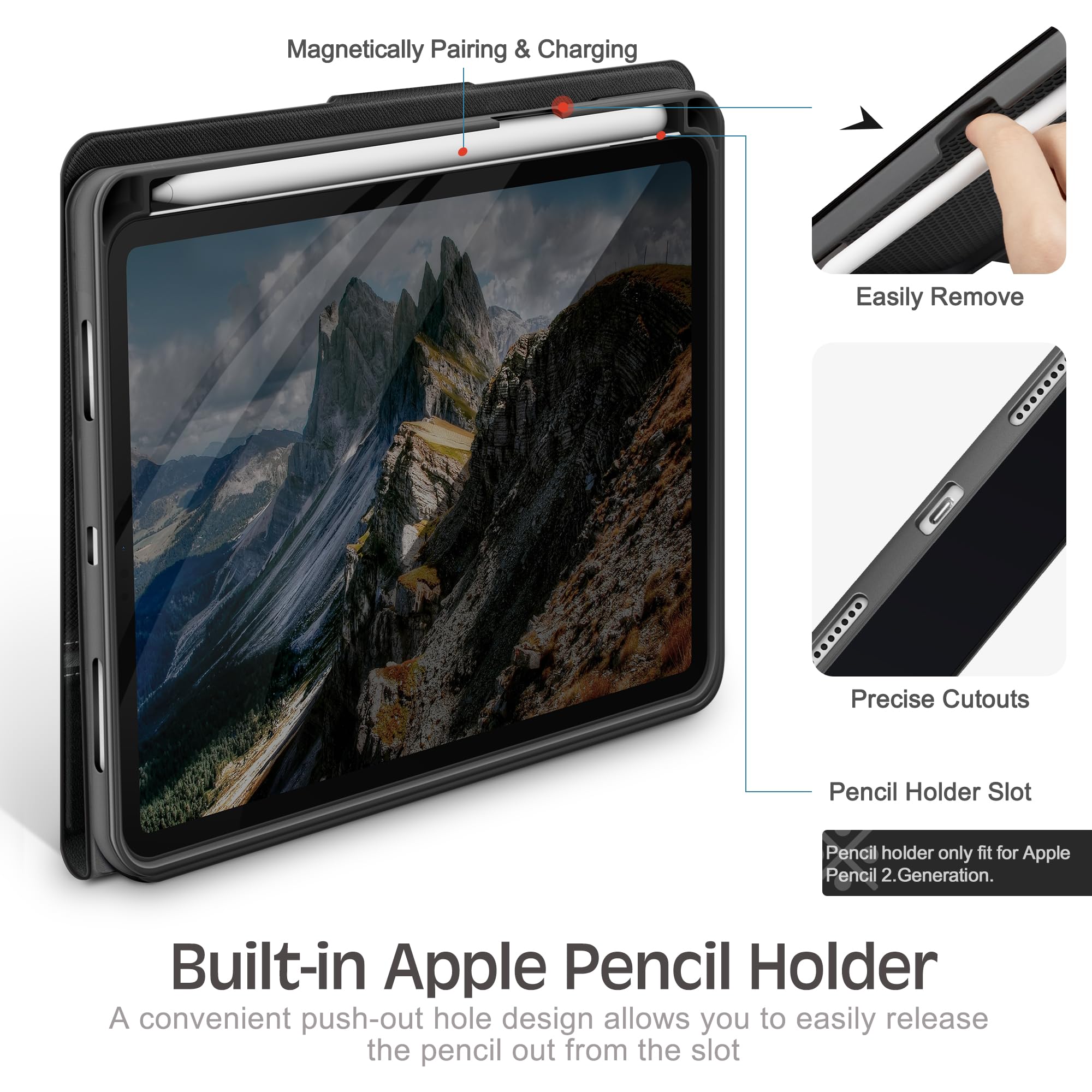 KingBlanc for iPad Mini 7 (A17 Pro) Case, iPad Mini 7th/6th Generation Case (2024/2021 8.3-inch) with Pencil Holder, PU Leather Stand Cover, Auto Sleep/Wake, Multi-Angle for Viewing/Typing, Black