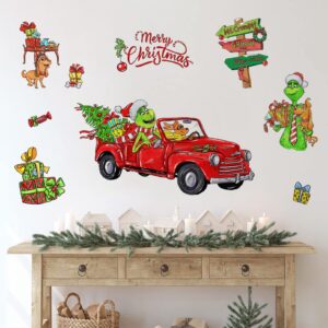 Mfault 2025 New Year Merry Christmas Funny G ri n ch Wall Decals Stickers, Xmas Max Dog Car Farmhouse Decoration Boy Girl Bedroom Art, Winter Holiday Gift Kid Room Home Kitchen Decor