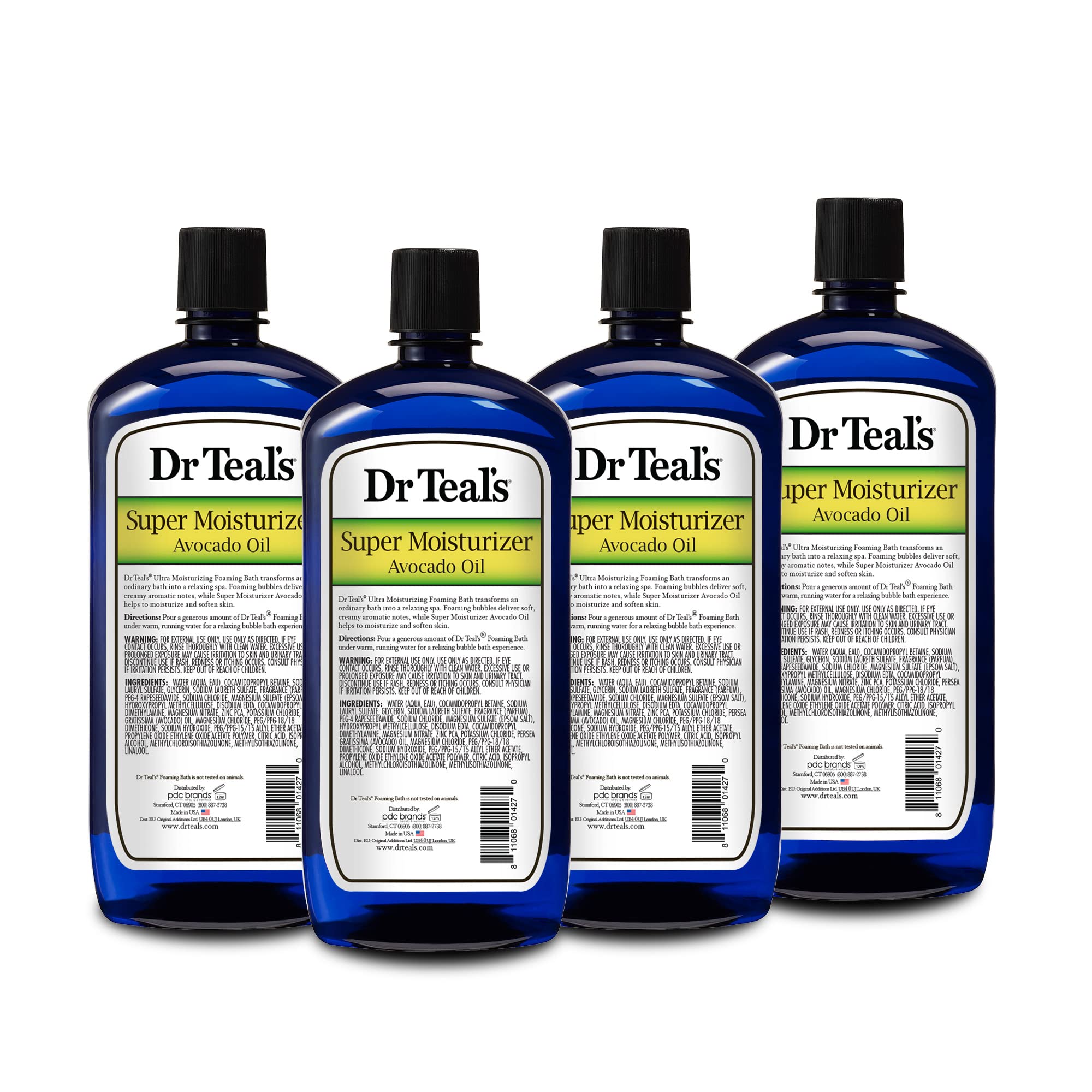 Dr Teal's Foaming Bath with Pure Epsom Salt, Super Moisturizer Avocado Oil, 34 fl oz (Pack of 4) (Packaging May Vary)