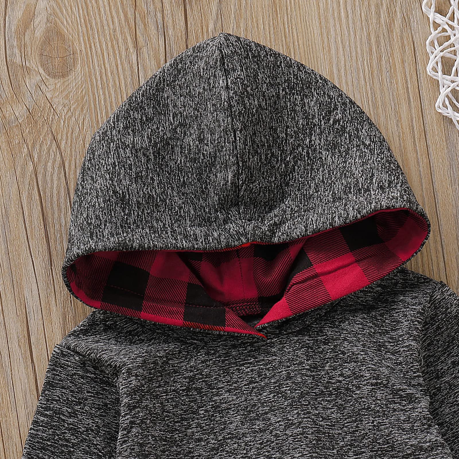 ODASIRA Newborn Baby Boy Clothes Fall Winter Infant Outfits Long Sleeve Hoodie Romper + Red Plaid Pants Set Grey 0-3 Months 70cm