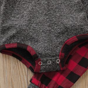 ODASIRA Newborn Baby Boy Clothes Fall Winter Infant Outfits Long Sleeve Hoodie Romper + Red Plaid Pants Set Grey 0-3 Months 70cm