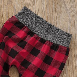 ODASIRA Newborn Baby Boy Clothes Fall Winter Infant Outfits Long Sleeve Hoodie Romper + Red Plaid Pants Set Grey 0-3 Months 70cm