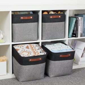 HNZIGE Fabric Cube Storage Baskets Bins Cube Baskets 11x11, Set of 4, Foldable Storage Cube Bin Baskets for Shelves with Handles, Bins for Cube Organizer Home Toy Nursery Closet Bedroom(Black White)