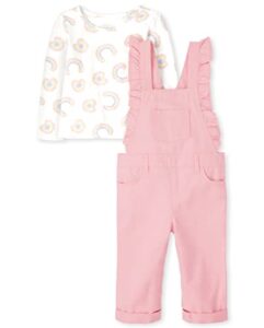 the children's place baby toddler girls ruffle overalls 2-piece set, simplywht, 5t