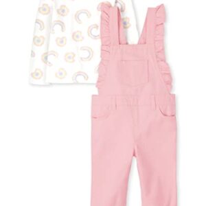 The Children's Place Baby Toddler Girls Ruffle Overalls 2-Piece Set, Simplywht, 5T