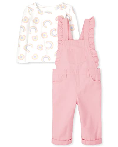 The Children's Place Baby Toddler Girls Ruffle Overalls 2-Piece Set, Simplywht, 5T