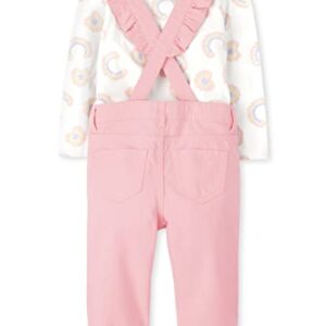 The Children's Place Baby Toddler Girls Ruffle Overalls 2-Piece Set, Simplywht, 5T