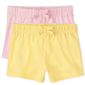 The Children's Place Baby Toddler Girls Pull on Everyday Shorts, Tie Front Pink/Yellow 2-Pack, 2T