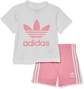 adidas originals baby boys trefoil shorts tee set infant and toddler track jacket, white/bliss pink, 18 months us