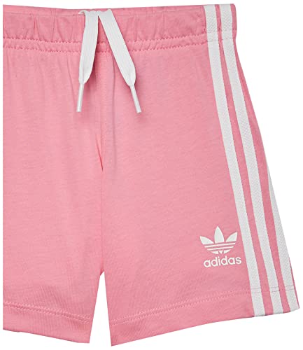 adidas Originals baby boys Trefoil Shorts Tee Set infant and toddler track jacket, White/Bliss Pink, 18 Months US