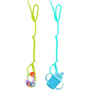 morlike living silicone baby sippy cup holder, kids bottle strap tether leash, toddler extra long toy pacifier safety clips harness straps for stroller, hanging baskets, cribs (blue and green, 2 pack)