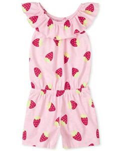 the children's place baby and toddler girls strawberry ruffle romper, pink, 5t