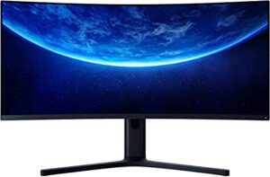 xiaomi mi curved gaming monitor 34 inch with amd freesyncpremium, wqhd 3.440 x 1.440, 21:9, 144hz, 4ms, 300lm, 121% srgb, 2 hdmi, 2 display port, audio out, tuv certified blue light reduction