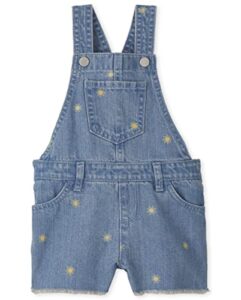 the children's place baby and toddler girls shortalls, sun denim, 12-18 months