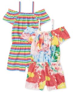 the children's place baby toddler girls print off shoulder romper 2-pack, simplywht, 18-24 months