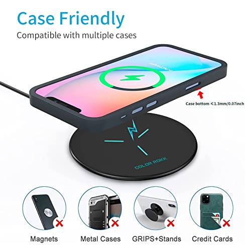 Color Rokk[2-Pack] Wireless Phone Charger,15W Fast Charging pad for iPhone 16/16plus/16pro Max/15 14/13/12/11/X,Google Pixel 9/Pixel 9 Pro/8/7/6,Samsung Galaxy S24 Ultra/S23/S22(No AC Adapter)