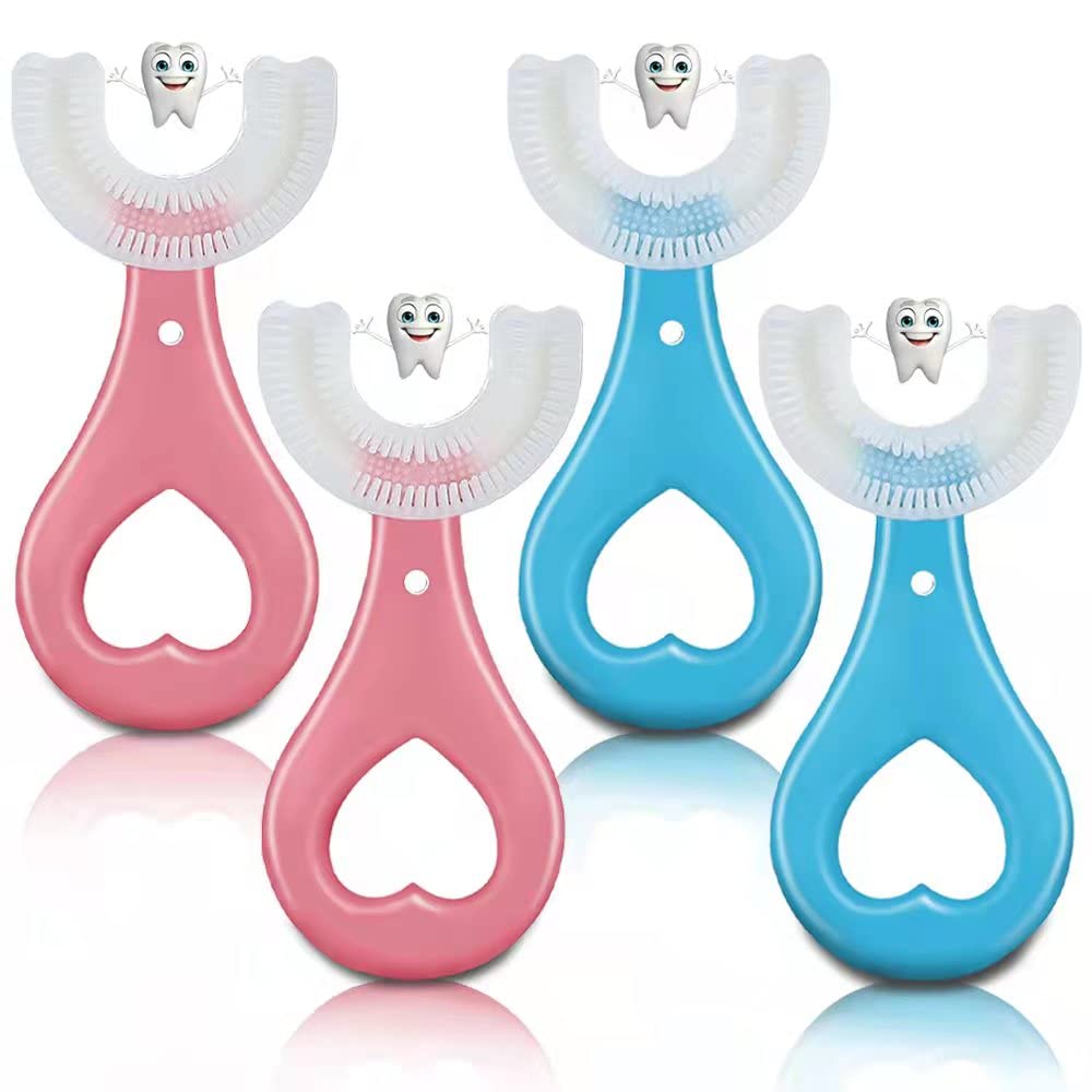 Kids U-Shaped Toothbrush 4Pcs, Children Manual Toothbrush, Food Grade Soft Silicone Brush Head, Baby Portable Silicone Whitening Massage Toothbrush, 360° Oral Cleaning Tools for Children (Aged 2-6)