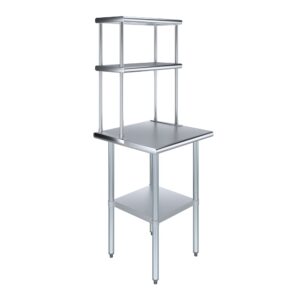 amgood 24" x 24" stainless steel work table with 12" wide double tier overshelf | metal kitchen prep table & shelving combo