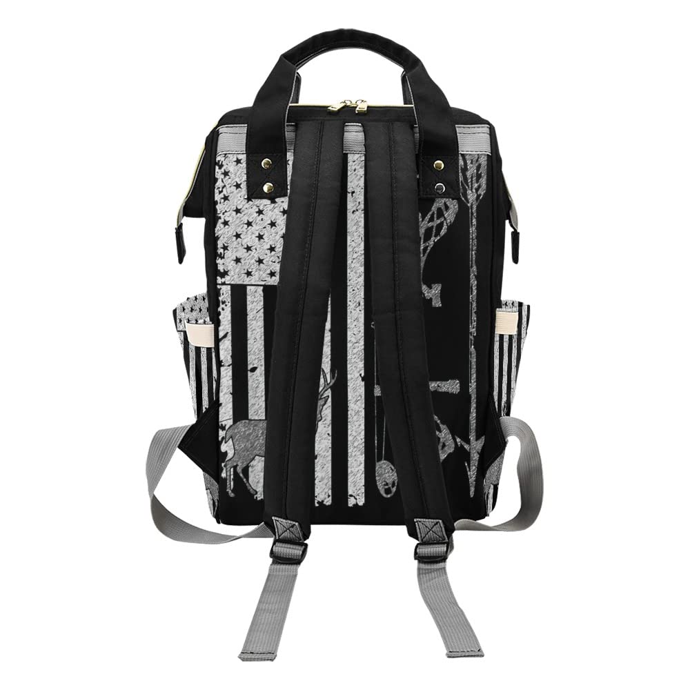 Deer American Flag Camo Arrow Black Diaper Bags with Name Waterproof Mummy Backpack Nappy Nursing Baby Bags Gifts Tote Bag for Women