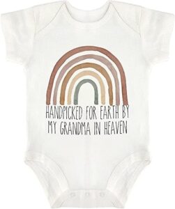 wengbeauty handpicked for earth by my grandma in heaven baby bodysuit/baby announcement, funny clowns baby, baby clothing, birthday gift, baby birthday 3 months