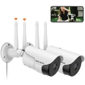 (3.0mp & 2-way audio)dual antennas security wireless camera outdoor, 2k wifi home ip bullet exterior surveillance camera (2 pcs)