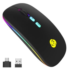 cc store led wireless bluetooth mouse &2.4ghz instant connection,rechargeable ultra silent slim,3 adjustable dpi 2 connection modes with usb-c to usb adapter for laptop/macbook/pc/tablet/ipad (black)