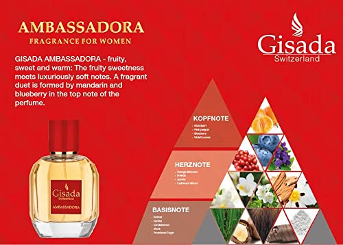 Gisada Ambassadora Women's Perfume - Perfumes for Women with Oriental, Sweet, Floral, Warm Fragrance - Daily Wear Women's Cologne with Juicy, Fruity, Spicy Scent - Made in Switzerland - 3.3 fl. oz.