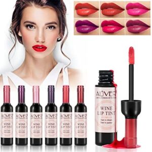 blue finger 6 colors/set wine lipstick, wine lip tint,matte long-lasting waterproof lip gloss stain, silky lightness and non-sticky make up lip sticks wine bottle, 0.25 ounce