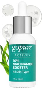 gopure 10% niacinamide serum booster - redness reducing skin care, reduces the look of skin discoloration and large pores in soothing formula with natural extracts to even skin tone - 1 fl oz