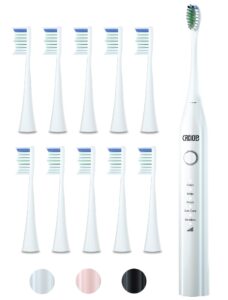 crkiob electric toothbrush with 10 brush heads for adults and kids,5 modes,3 speeds/mode,2 minutes built in smart timer,sonic toothbrush,kids toothbrushes(white)