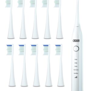 CRKIOB Electric Toothbrush with 10 Brush Heads for Adults and Kids,5 Modes,3 Speeds/Mode,2 Minutes Built in Smart Timer,Sonic Toothbrush,Kids toothbrushes(White)