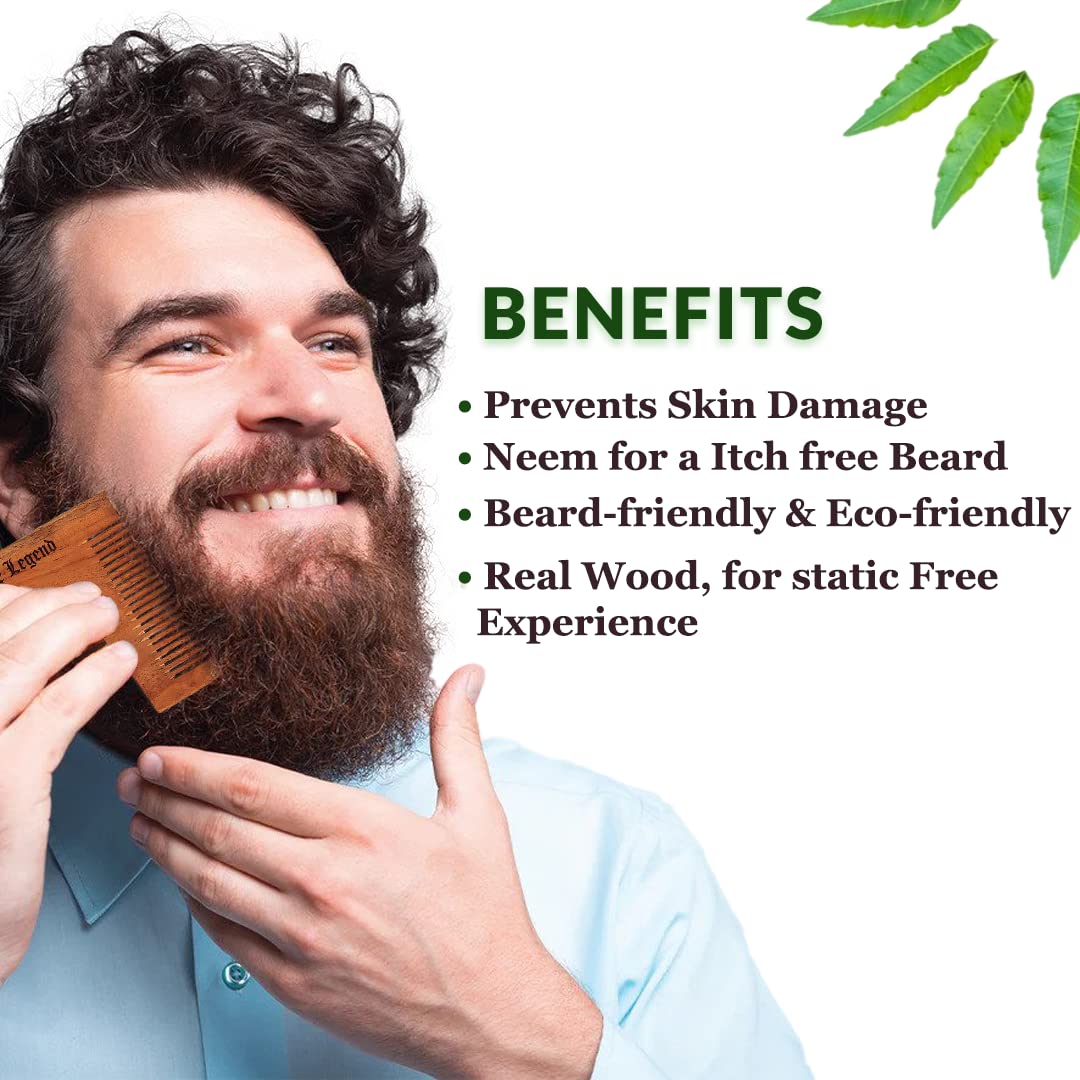 The Legend Organic Pure Neem Wood Comb (Beard Shaper)