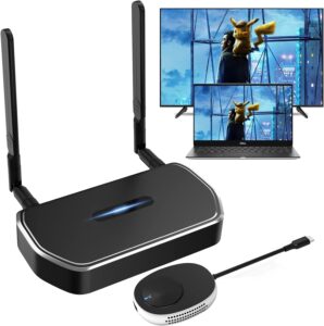 wireless hdmi transmitter and receiver, 5g dual screen wireless hdmi kit, support 164ft/50m, 4k@30hz for stream video/audio from laptop, pc, smartphone to tv/hdtv projector/monitor