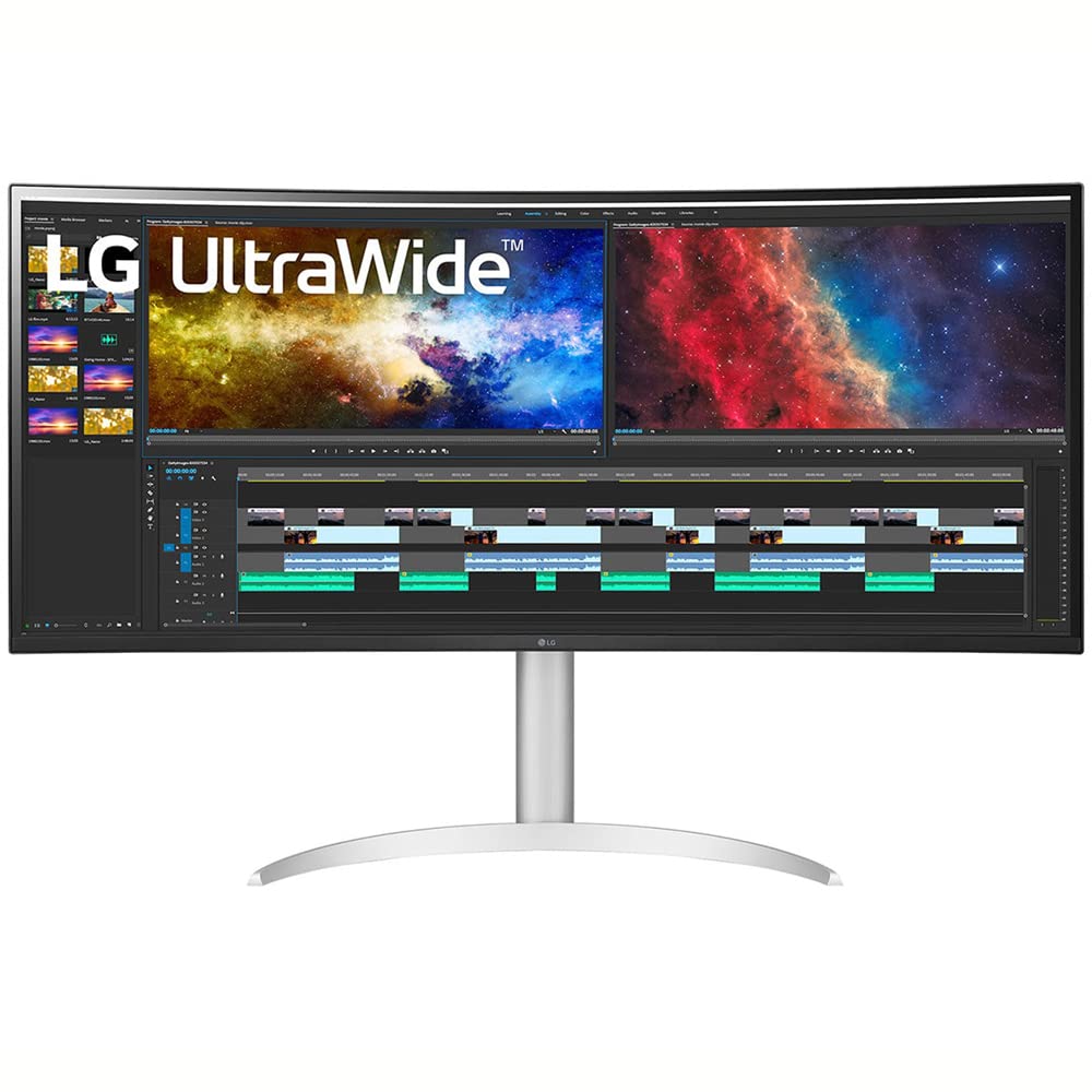 LG 38WP85C-W 38 inch Curved 21:9 UltraWide QHD 3840x1600 PC Monitor Bundle with 2X 6FT Universal 4K HDMI 2.0 Cable, Universal Screen Cleaner and 6-Outlet Surge Adapter