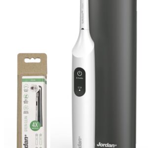 Jordan ® | Clean Smile Electric Toothbrush for Adults + Green Clean Electric Toothbrush sustainable refills x 4 units | Quick Charge, Long-Lasting Battery, Pressure Sensor, 2 Speed Modes | Black Color