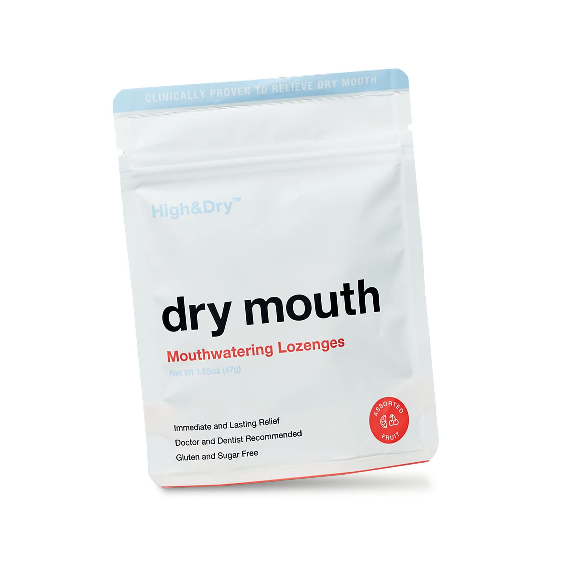 High&Dry - Dry Mouth Lozenges, Helps Stimulate Salivary Flow, Targets Dry Mouth Issues Like Bad Breath, Supports Healthy Gums and Throat, Gluten-and-Sugar-Free Candies, Oral Care Package, 47g