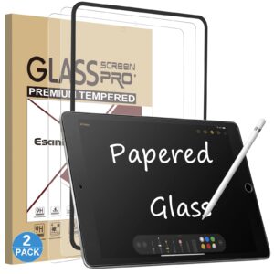 esanik 2 pack like paper glass screen protector for ipad 9th/8th/7th generation (10.2-inch 2021/2020/2019) tempered glass 9h papered screen protector with matte finish for drawing writing