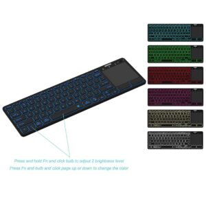 Arteck Universal Backlit 7-Colors Bluetooth Touch TV Keyboard with Easy Media Control and Build-in Touchpad for TV-Connected Computer, Smart TV, Desktop, Laptop, iPad, Surface, Tablet, HTPC