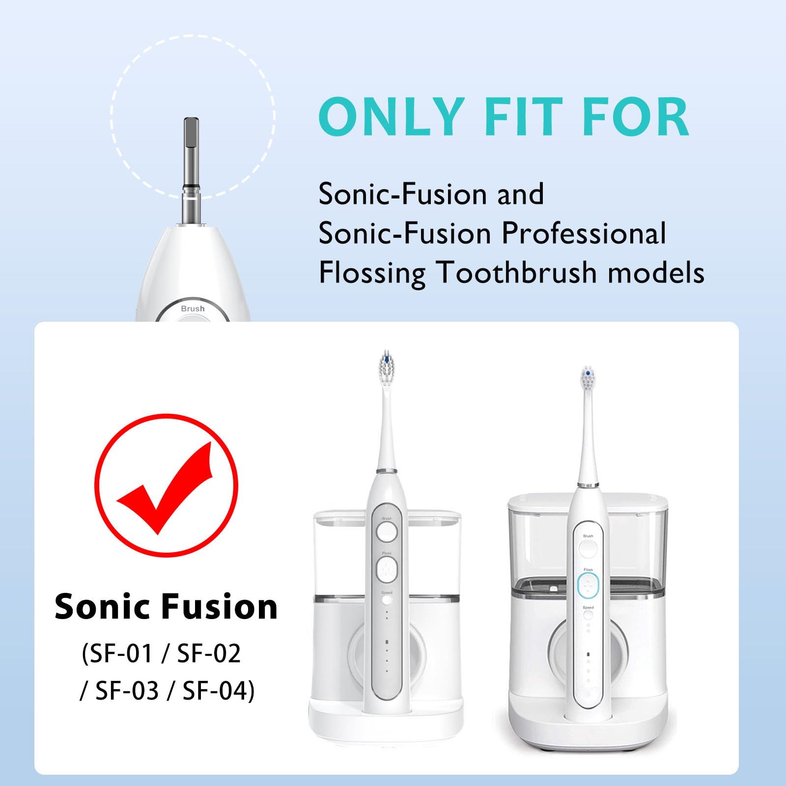 Replacement Brush Heads for Waterpick Sonic Fusion 2.0 Flossing Toothbrush with Cover, Compact, 3 Count Black, Soft Bristles