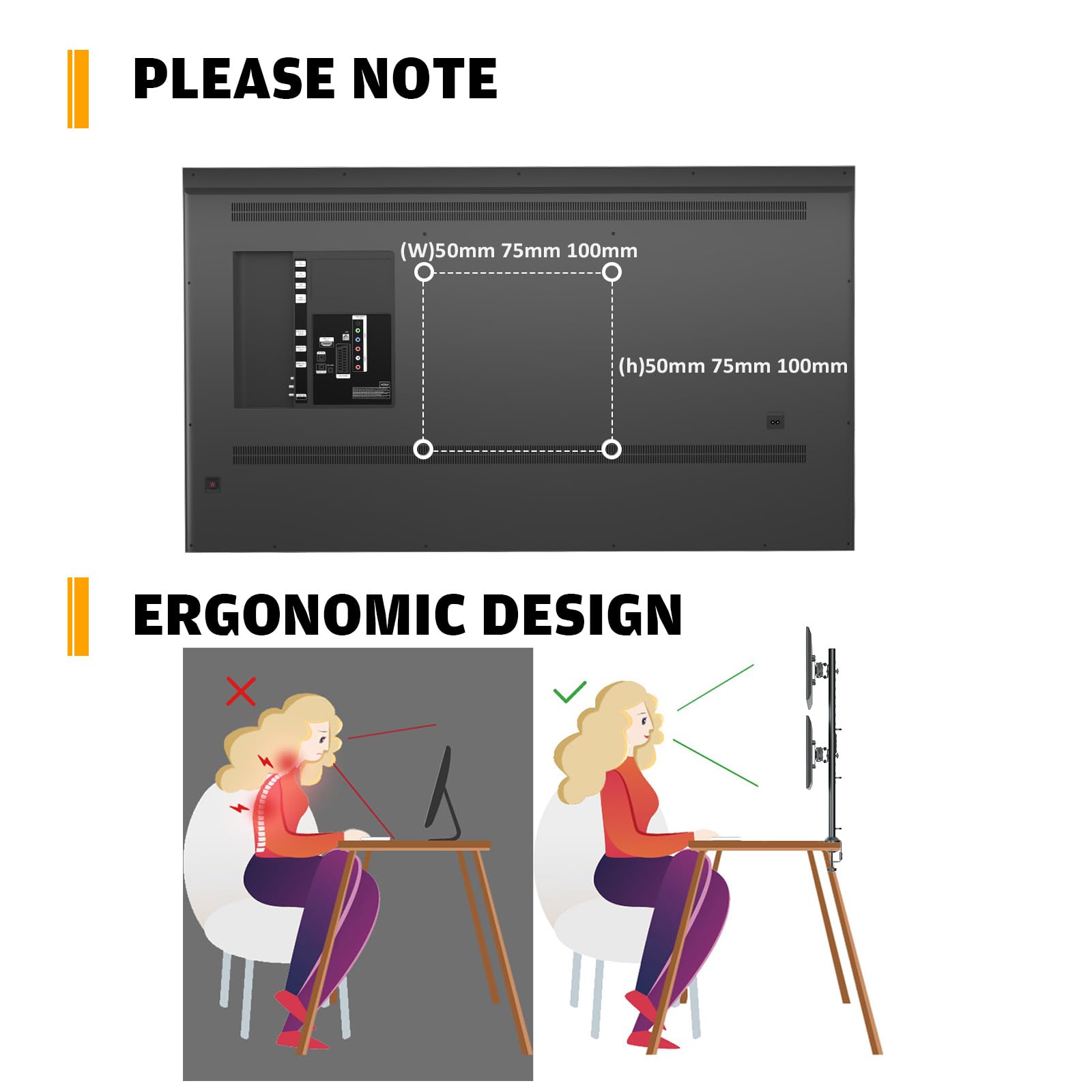 HEMUDU Dual Monitor Articulating Desk Mount Arm Stand - Vertical Stack Screen Supports Two 13 to 34 Inch Computer Monitors with C Clamp