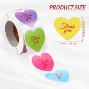 500 Pcs Valentine's Day Heart Shaped Thank You Envelope Seal Stickers Colorful Candy Thank You Label Stickers Roll Self Adhesive Valentine Label Stickers for Greeting Cards Wedding Anniversary Party