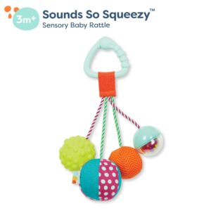 B. toys- B. baby- Sensory Baby Rattle – Baby Toy – 4 Balls & Clip – Colors, Textures & Sounds – Sounds So Squeezy- 3 Months +