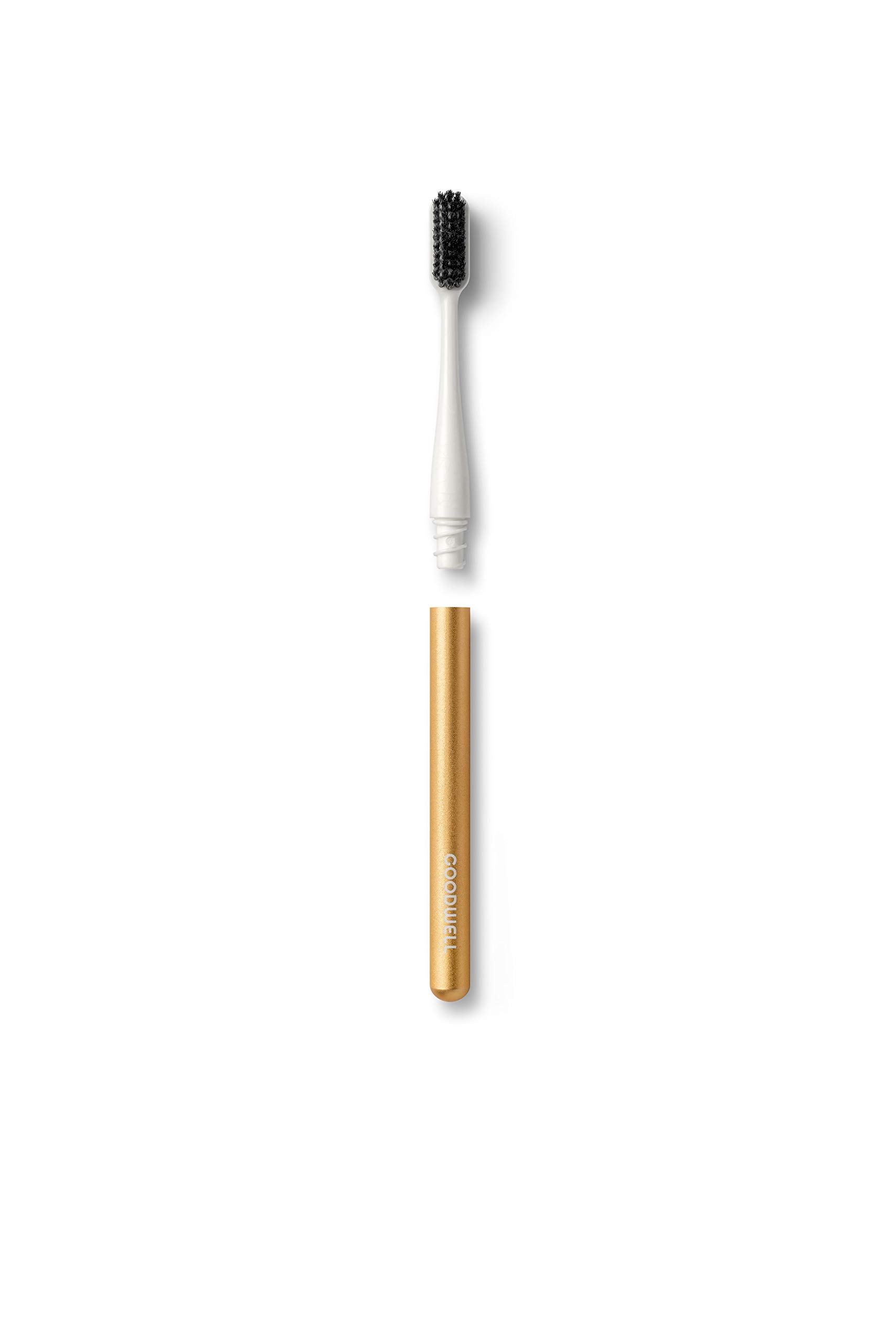 Sustainable Premium Toothbrush with Biodegradable Replacement Heads and Binchotan Charcoal Bristles (Gold)